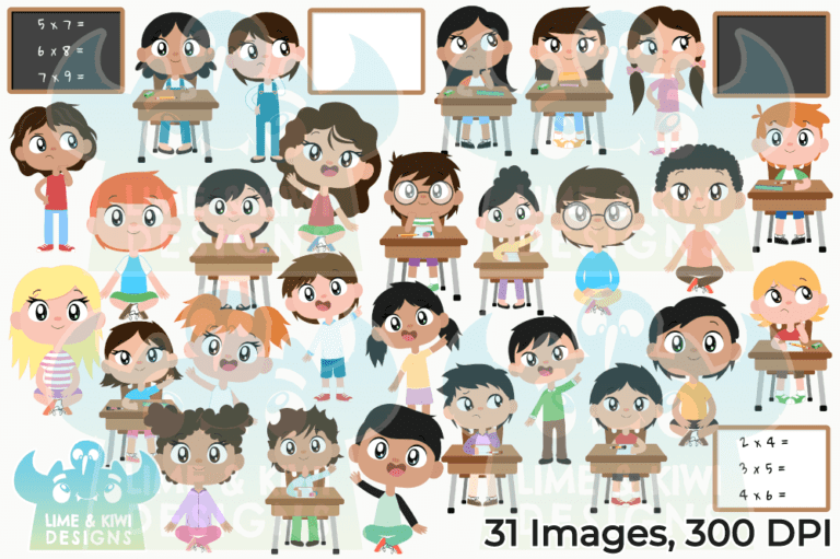 School Kids Clipart - Lime and Kiwi Designs